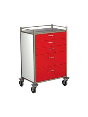 Emergency Trolley 5 Drawer Axis Health Rigid Red