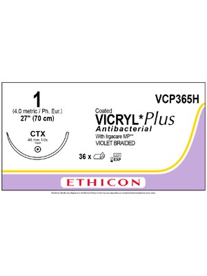 Coated VICRYL Plus Absorbable Suture Violet 70cm 1 CTX 48mm - Box/36